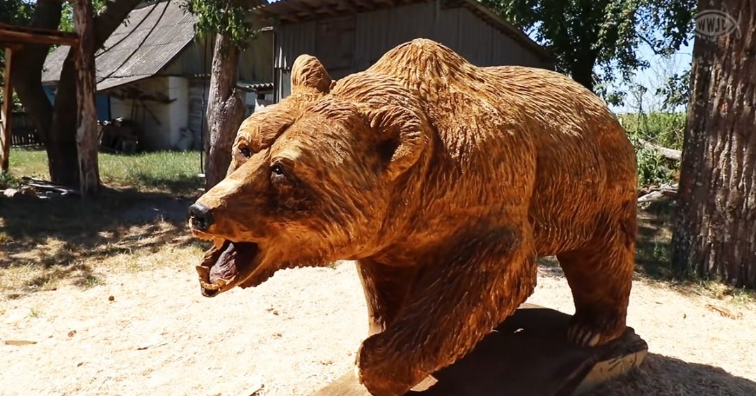 Wood carver uses chainsaw to create amazing life-size wooden bear – WWJD